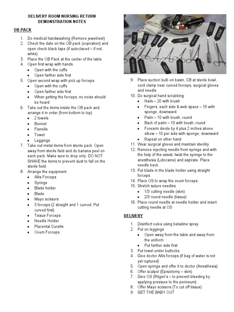 Comprehensive Demonstration Notes for Delivery Room Nursing Care and ...