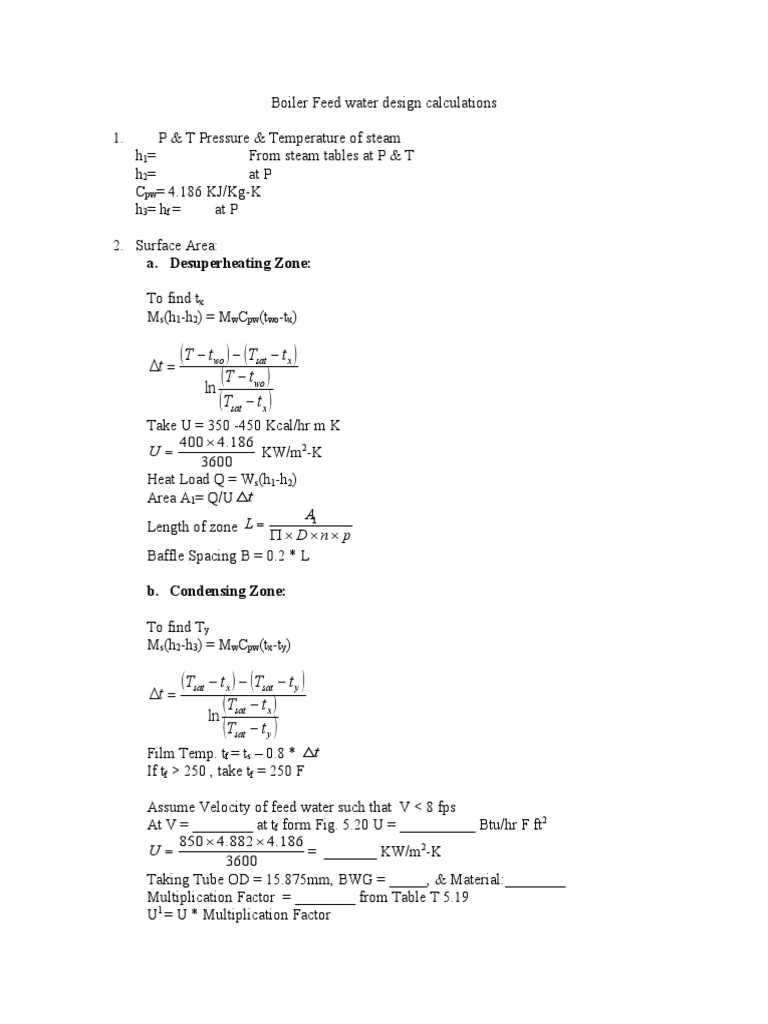 Boiler Feed Water Design Calculations | PDF | Boiler | Steam