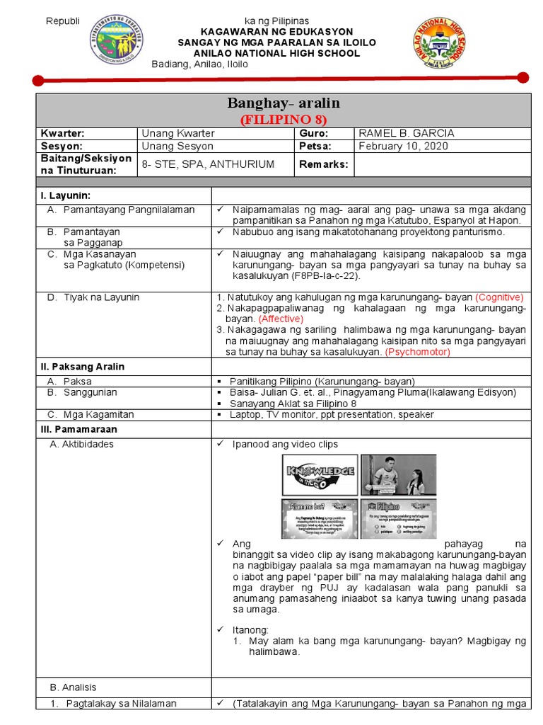 Lesson Plan Filipino Template-4As Format | PDF