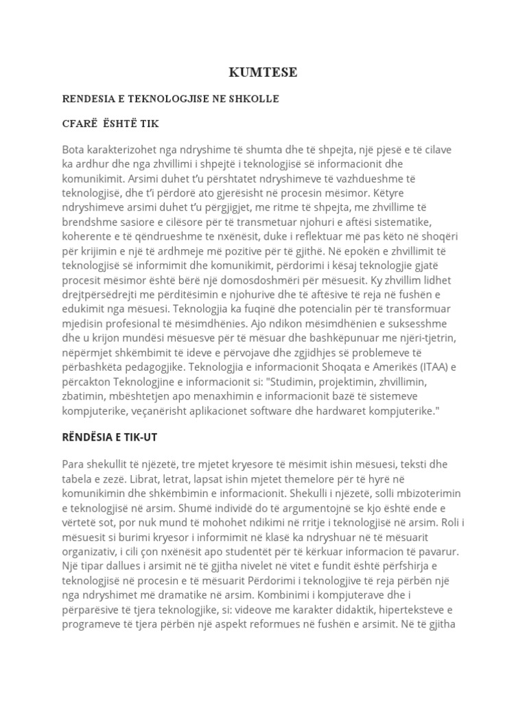 Rendesia e Teknologjise Ne Shkolle | PDF