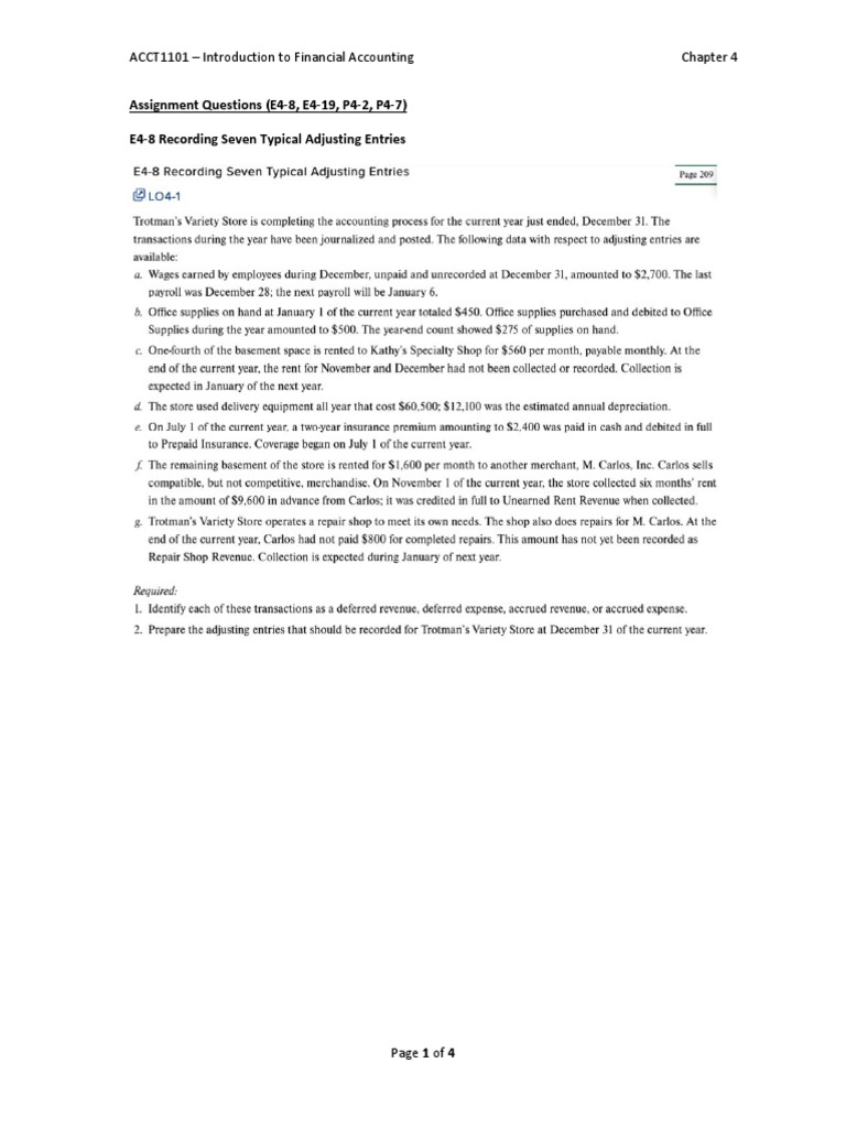 Assignment Questions (E4 8, E4 19, P4 2, P4 7) E4 8 Recording Seven ...