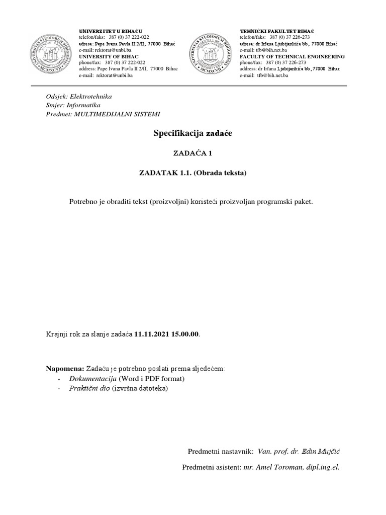 Specifikacija (Zadaca 1.1) | PDF