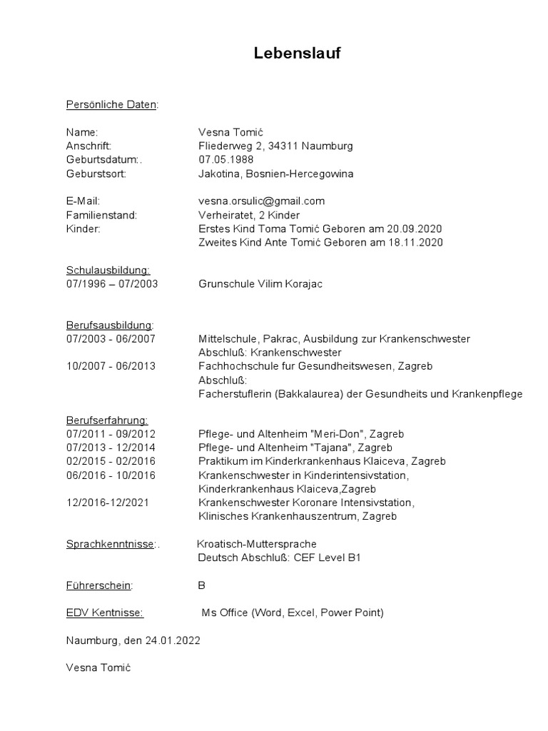 Lebenslauf Vesna 2022 | PDF