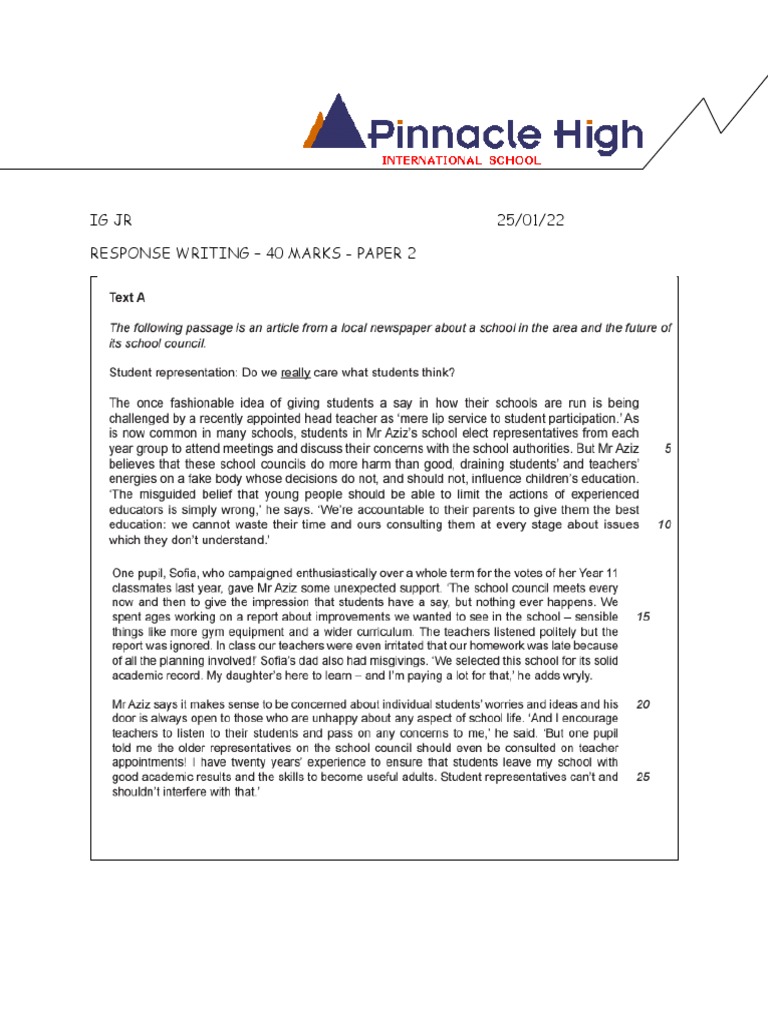 English Class 10 Response Writing Worksheet | PDF