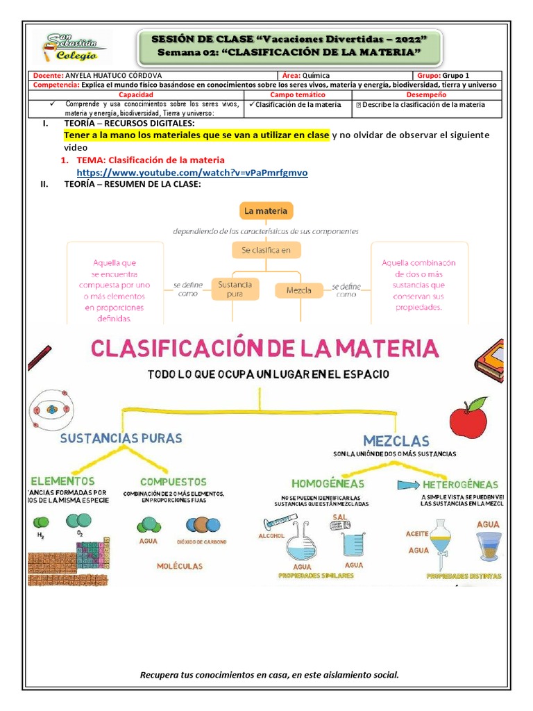 Sem. 2 - Química. - Clasificación de La Materia - Grupo 1 | PDF