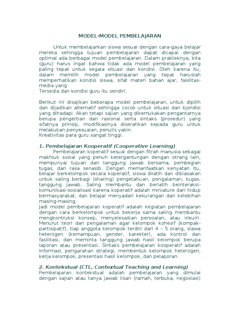 Model Model Pembelajaran Inovatif Dan Langkah Langkahnya - Seputar Model