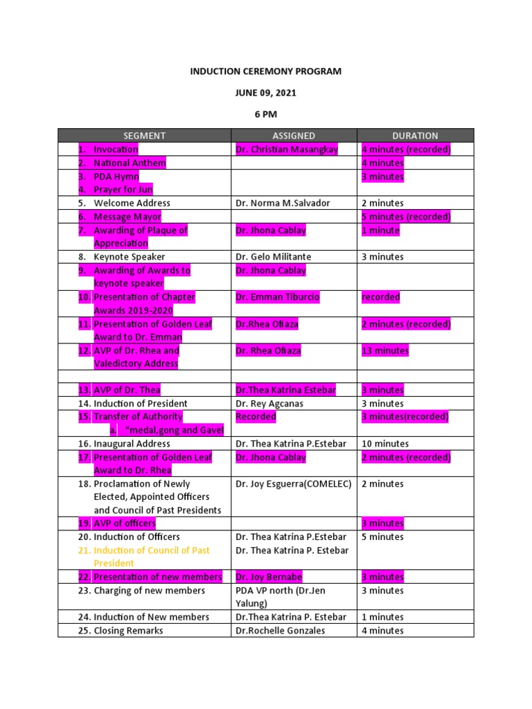 Induction Ceremony Program Highlights | PDF