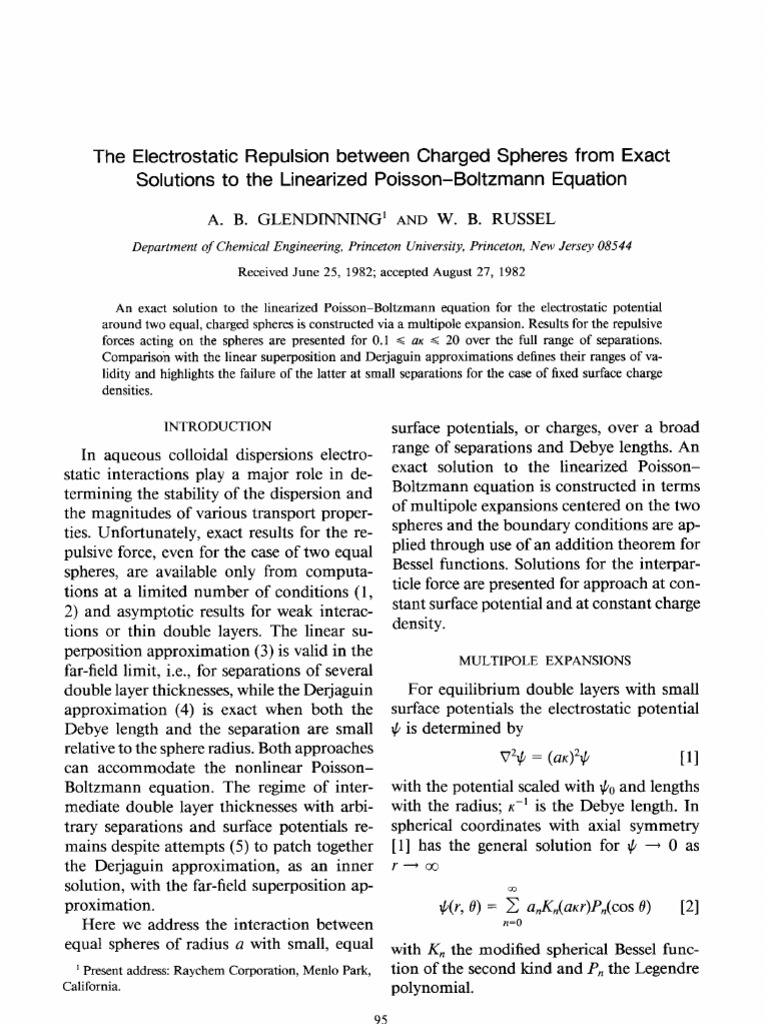 The Electrostatic Repulsion Between Charged Spheres From Exact | PDF ...
