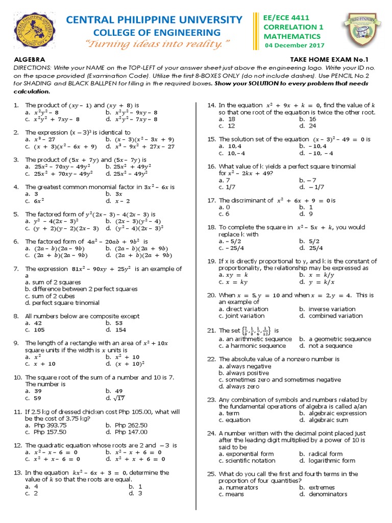 Algebra Take Home Exam Questions | PDF | Numbers | Logarithm