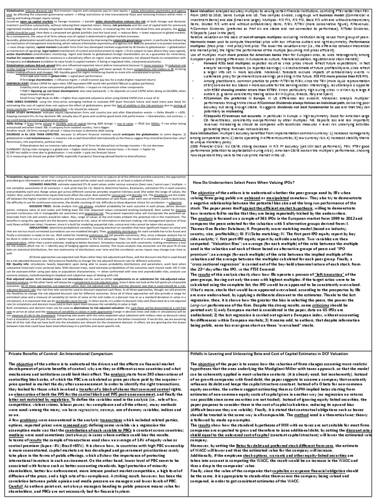 Cheat Sheet - Readings | PDF | Valuation (Finance) | Risk