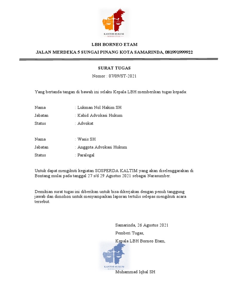 Surat - Tugas LBH Borneo Etam | PDF