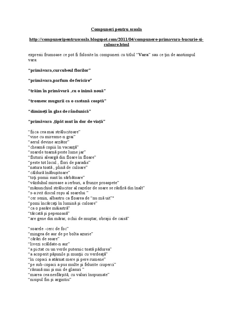 Expresii Frumoase Ce Pot Fi Folosite in Compuneri Cu Titlul | PDF