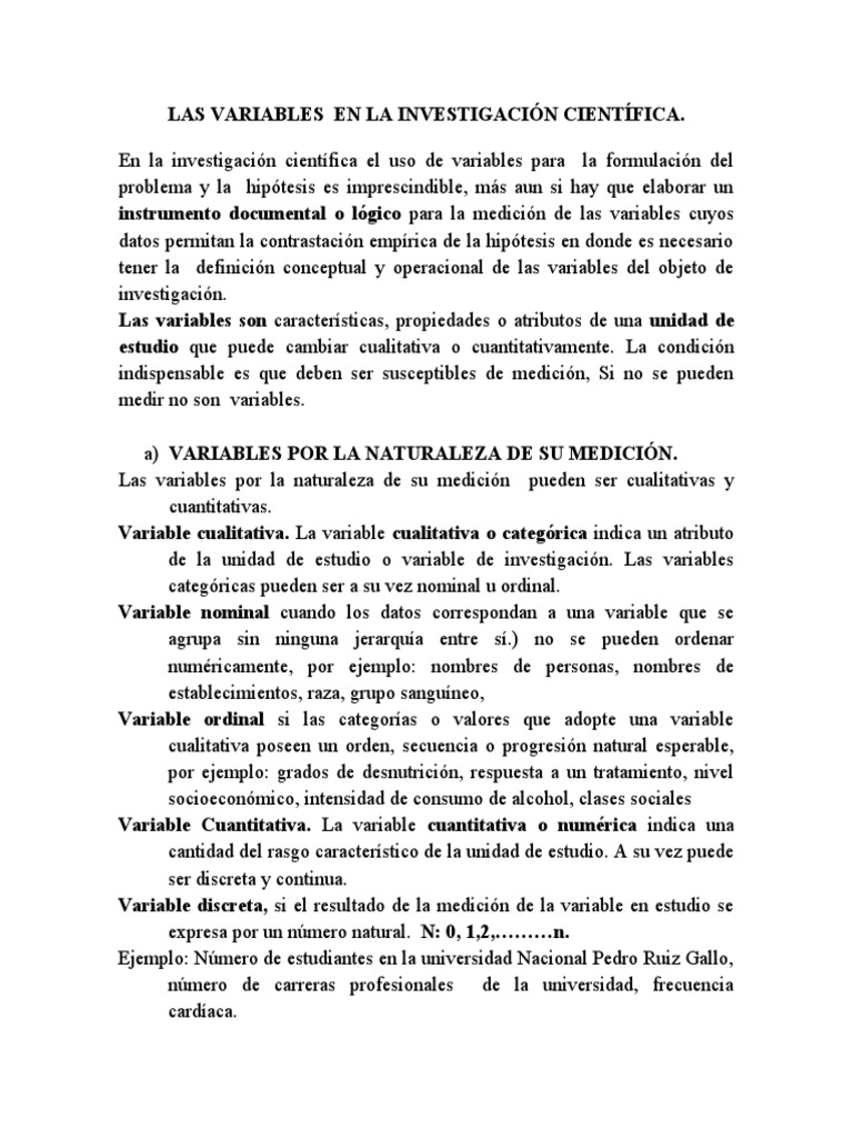 Las Variables En La Investigación Científica Pdf Validez