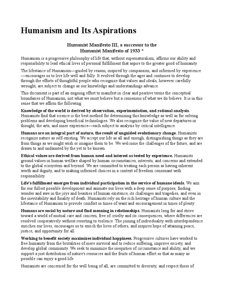 Humanist Manifesto III, | Humanism | Violence