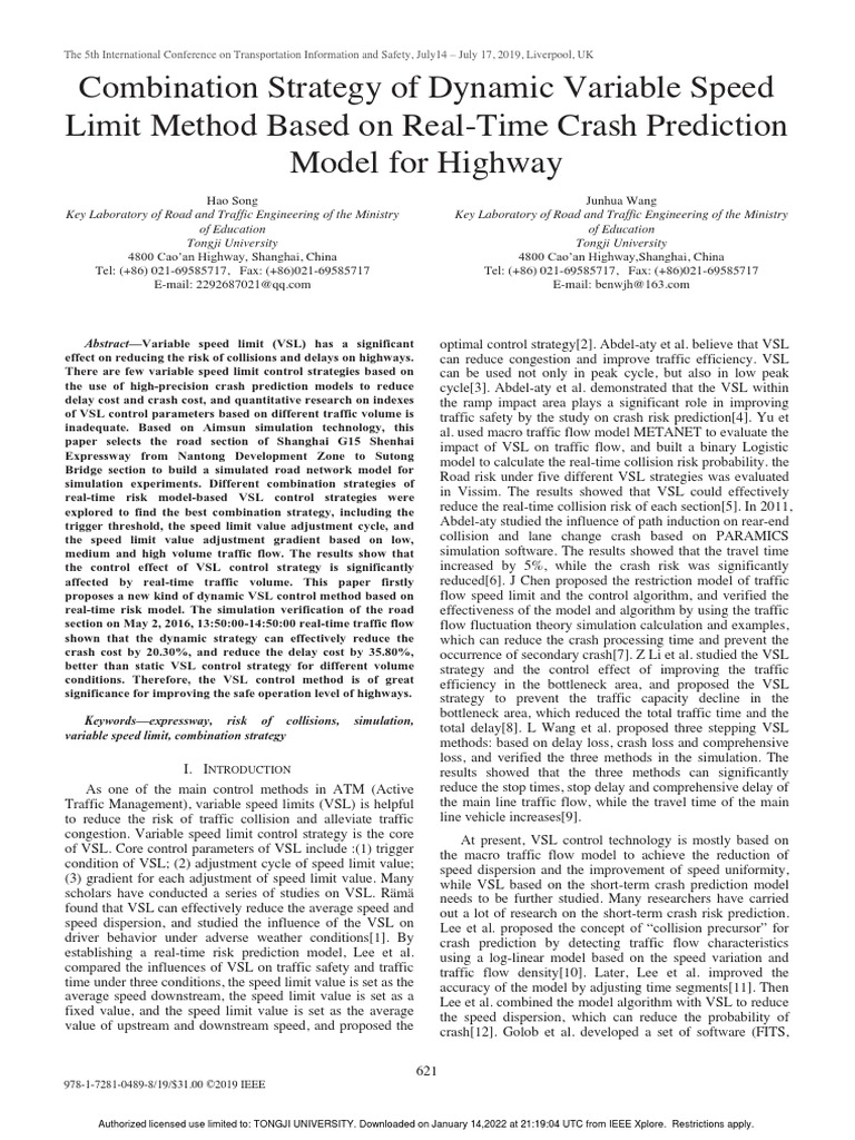 Combination Strategy of Dynamic Variable Speed Limit Method Based On Real-Time Crash Prediction ...