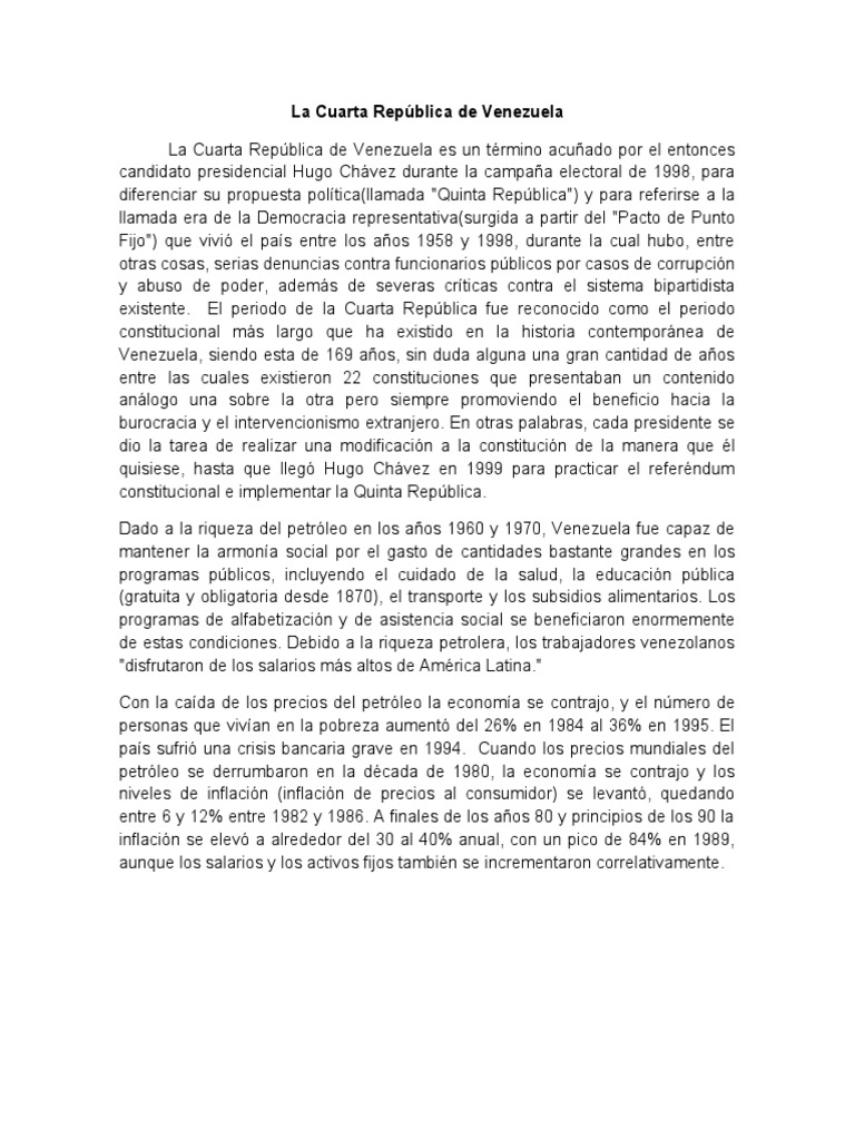La Cuarta República de Venezuela | PDF | Gobierno
