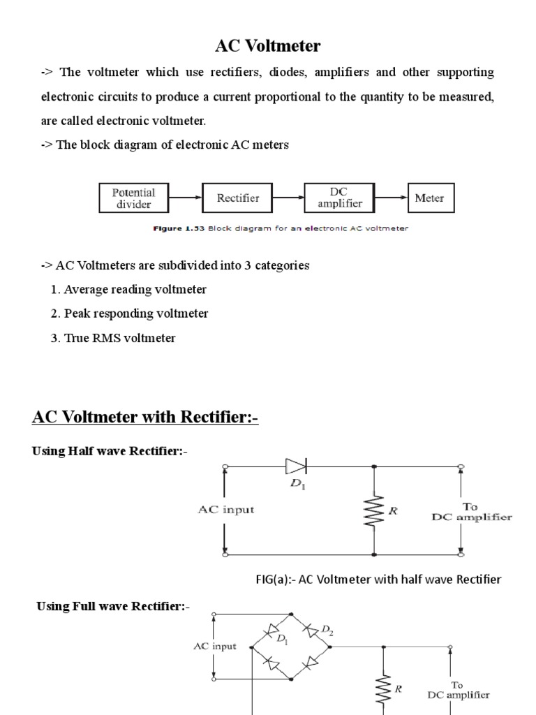 AC Voltmeter Types and Functions | PDF | Rectifier | Amplifier