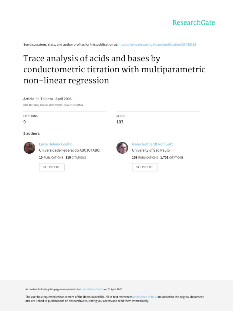Trace Analysis of Acids and Bases by Con | PDF | Chemistry | Titration