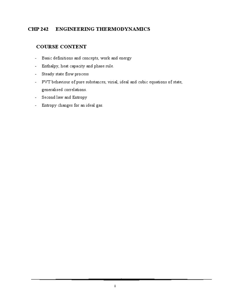 CHP 242 Engineering Thermodynamics Course Content | PDF | Heat | Phase (Matter)