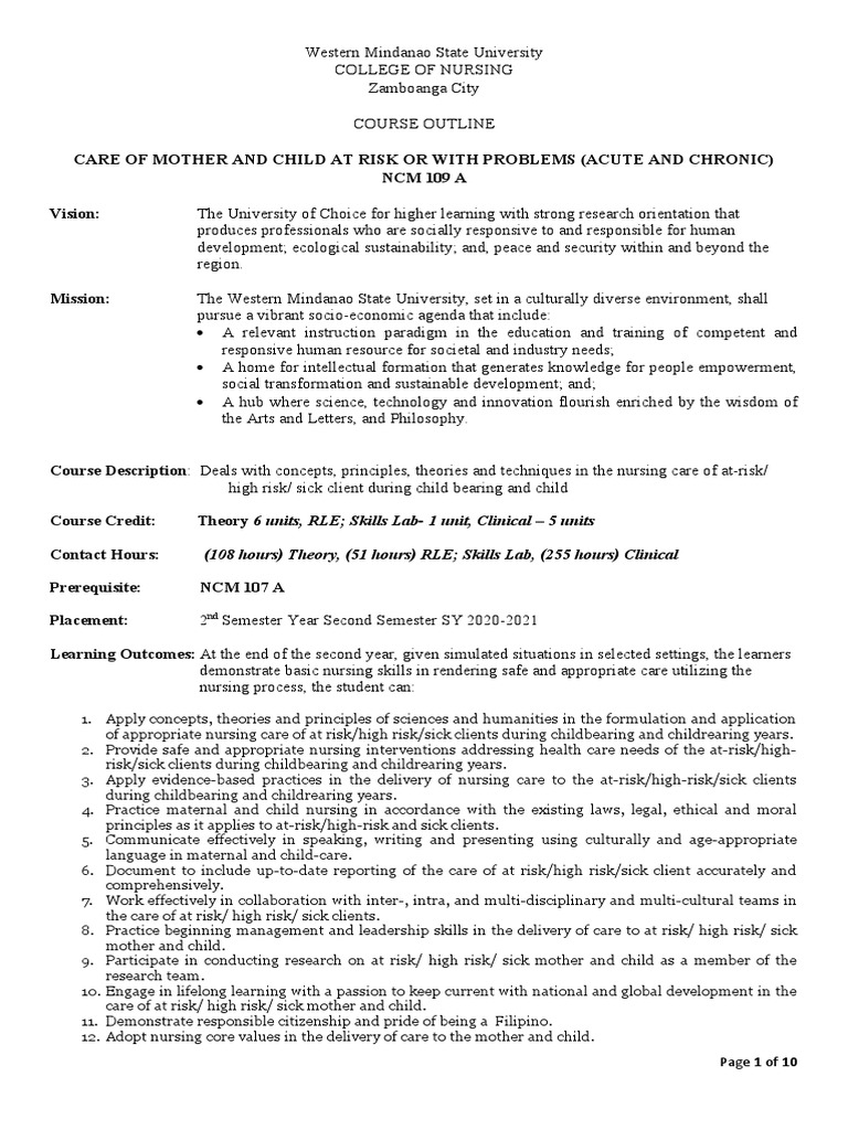 Course Outline-Ncm109 | PDF | Childbirth | Nursing