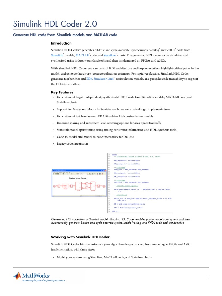 Simulink Hdl Coder 20 Generate Hdl Code From Simulink Models And 4054