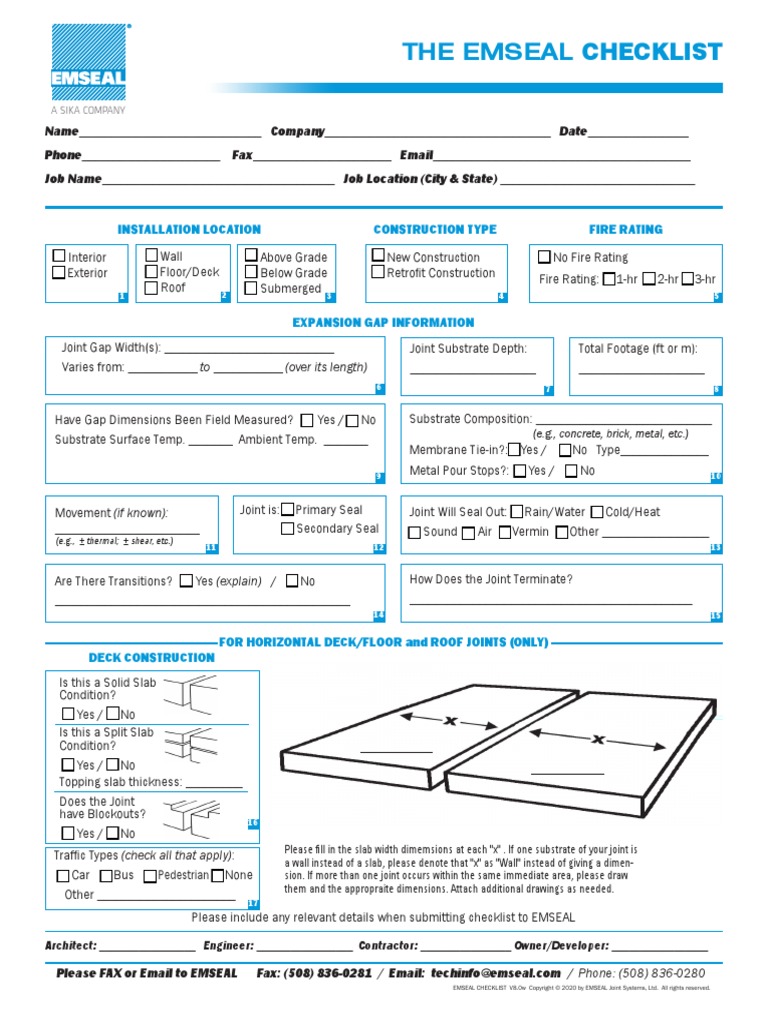 Emseal Expansion Joint Checklist 1 | PDF | Wall | Building Engineering