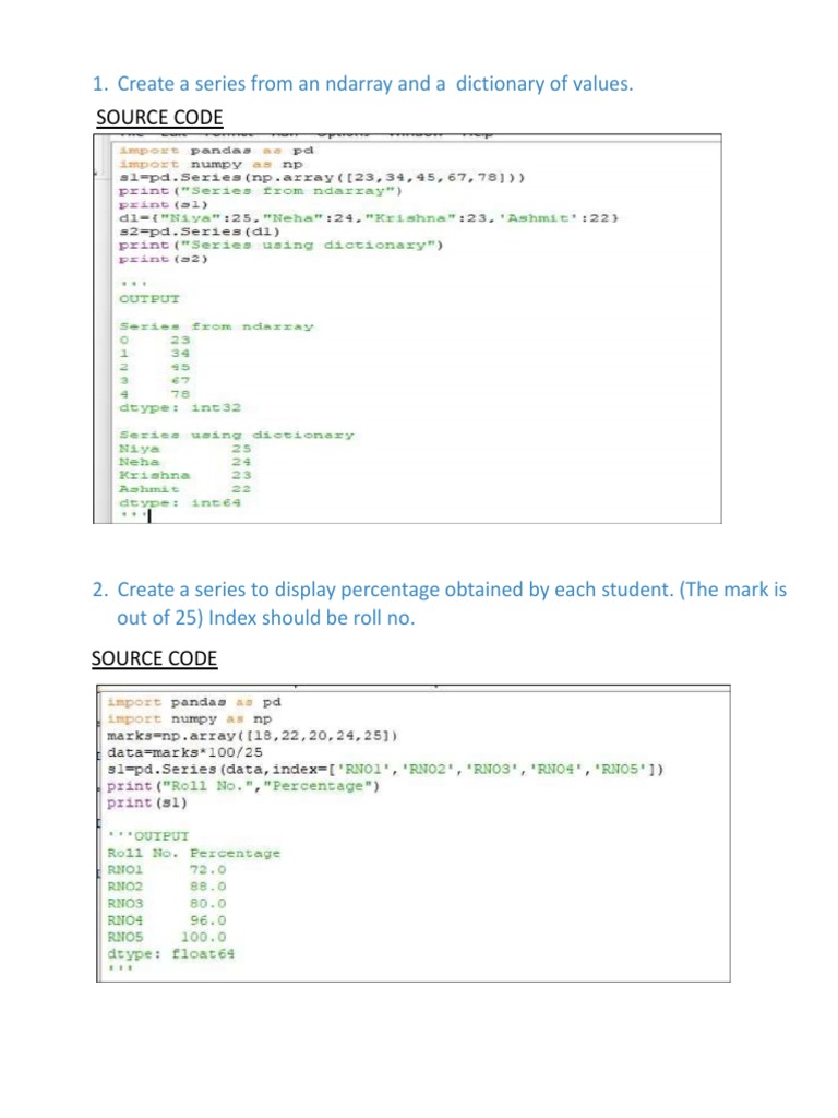 Source Code: 1. Create A Series From An Ndarray and A Dictionary of Values | PDF | Comma ...