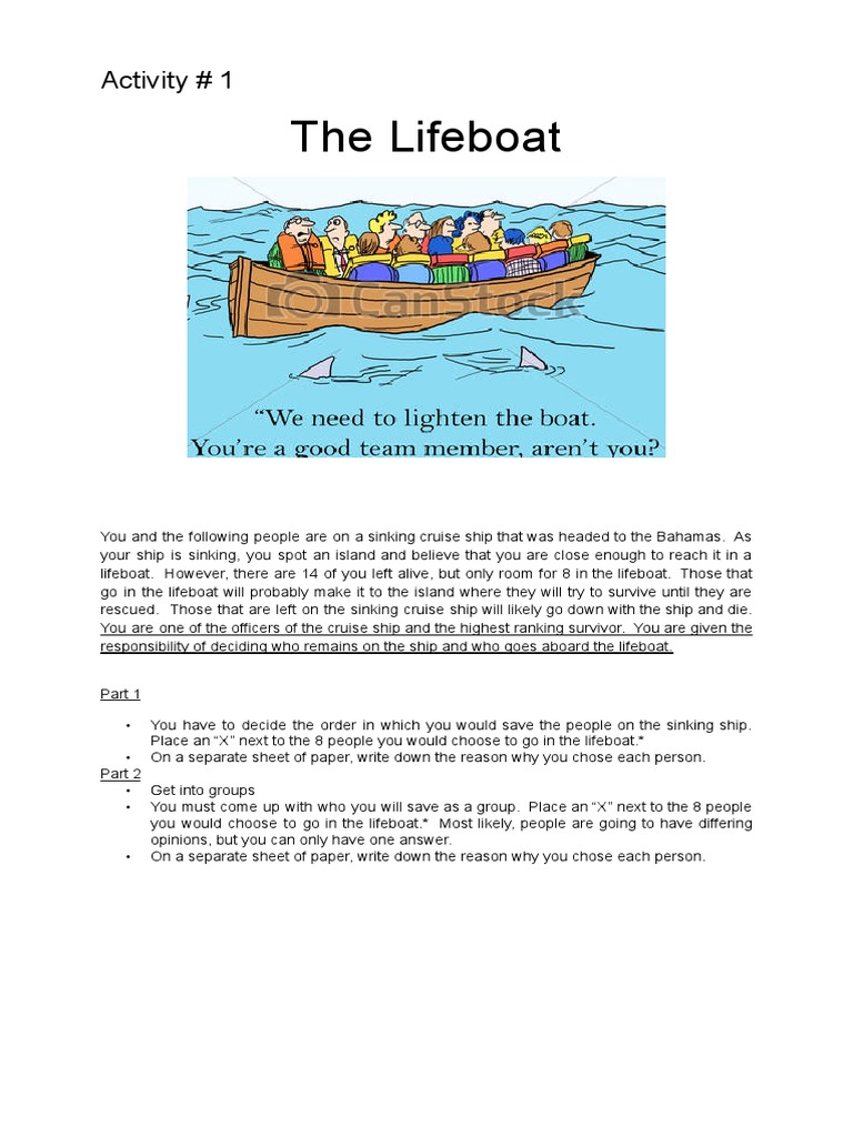 The Lifeboat: Activity # 1 | PDF The Lifeboat: Activity # 1 | PDF