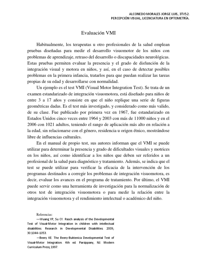 Evaluación del Test VMI en Niños | PDF | Medicina CLINICA | Cognición