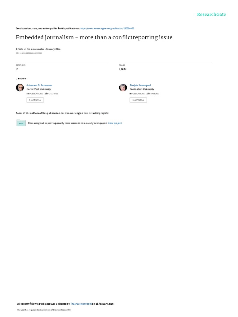 Embedded Journalism FR One Man Swanepoel | PDF | Journalism | Advertising