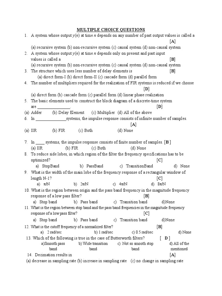 Digital Signal Processing Quiz | PDF | Signal Processing | Information ...
