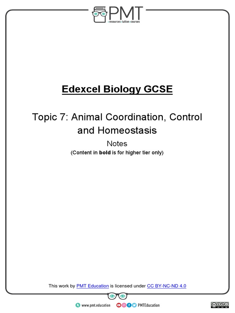 Edexcel Biology GCSE: Topic 7: Animal Coordination, Control and ...