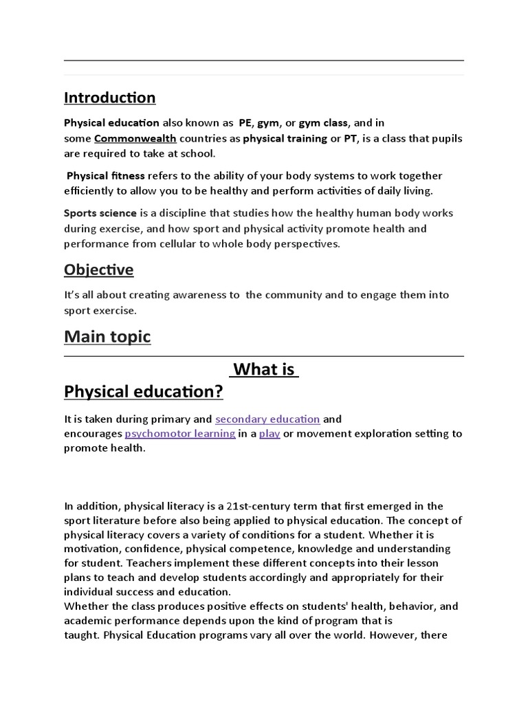 Main Topic: What Is Physical Education? | PDF | Physical Fitness ...