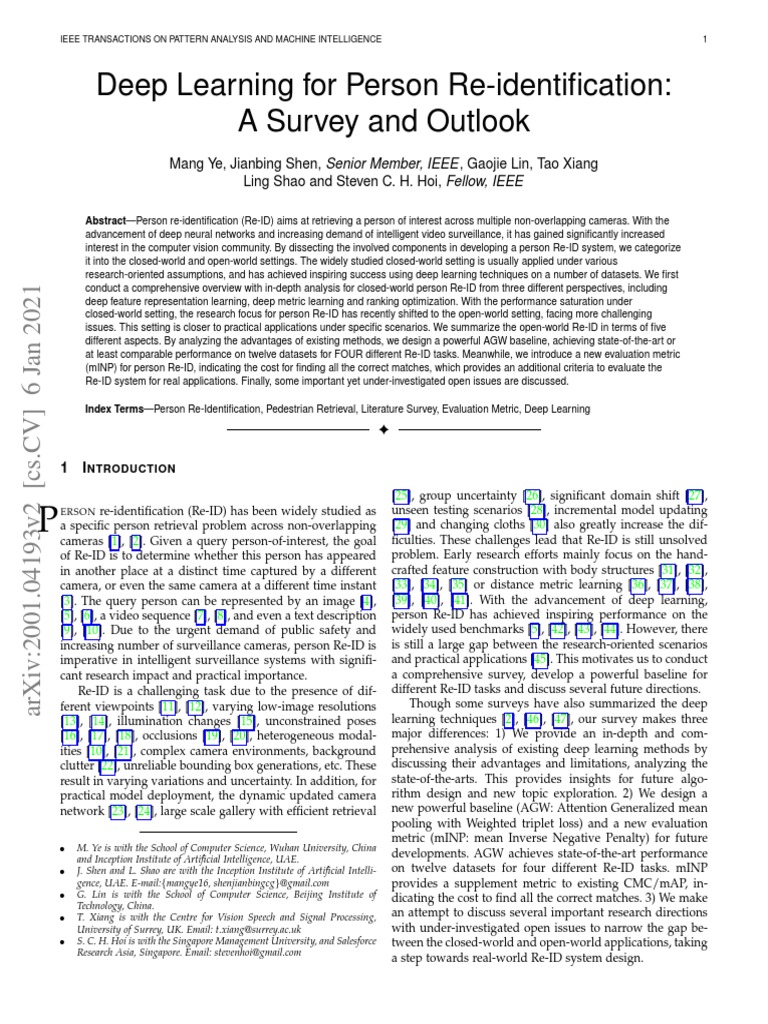 Deep Learning For Person Re-Identification: A Survey and Outlook | PDF ...