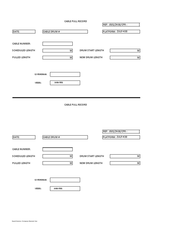 J501 Cable Pull Record Sheet | PDF
