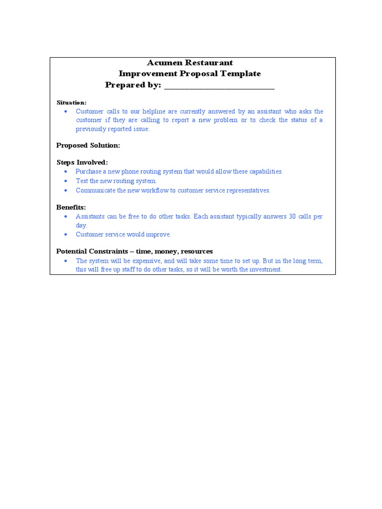 BSBWOR203 - Improvement Proposal Template | PDF