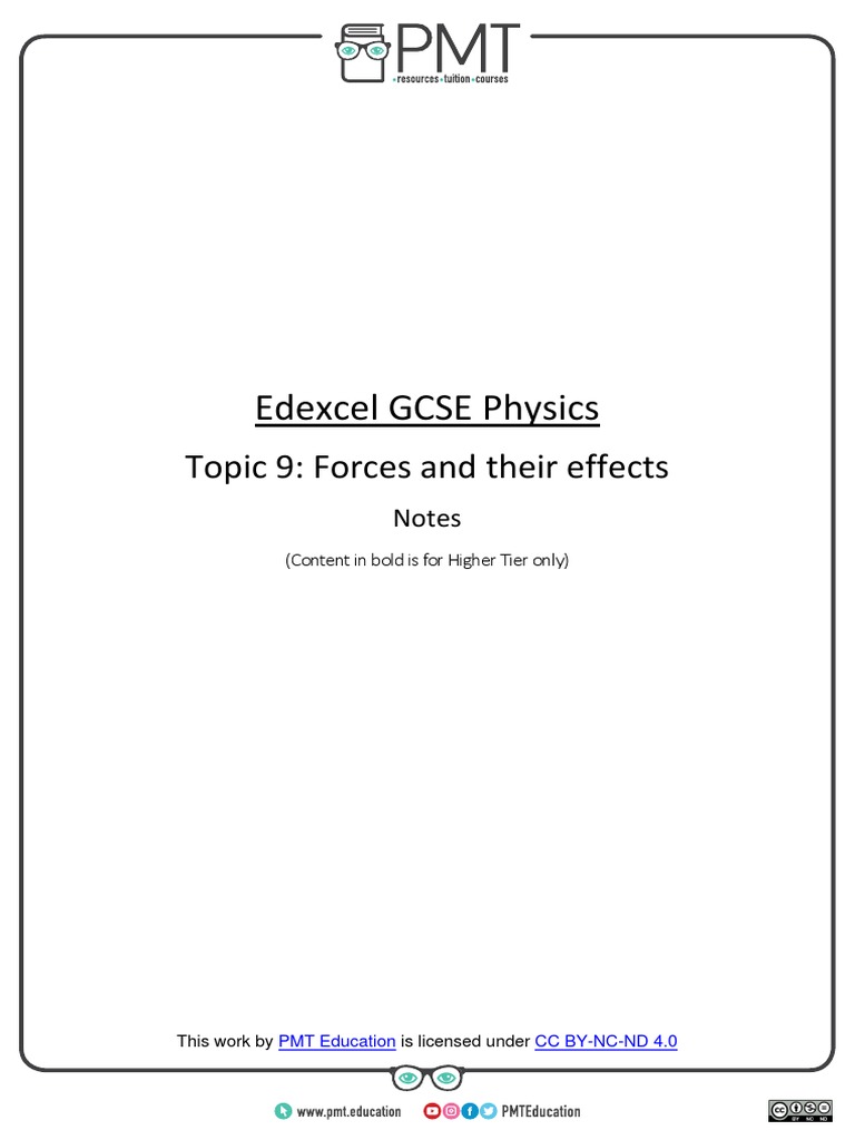 Edexcel GCSE Physics: Topic 9: Forces and Their Effects | PDF | Force ...