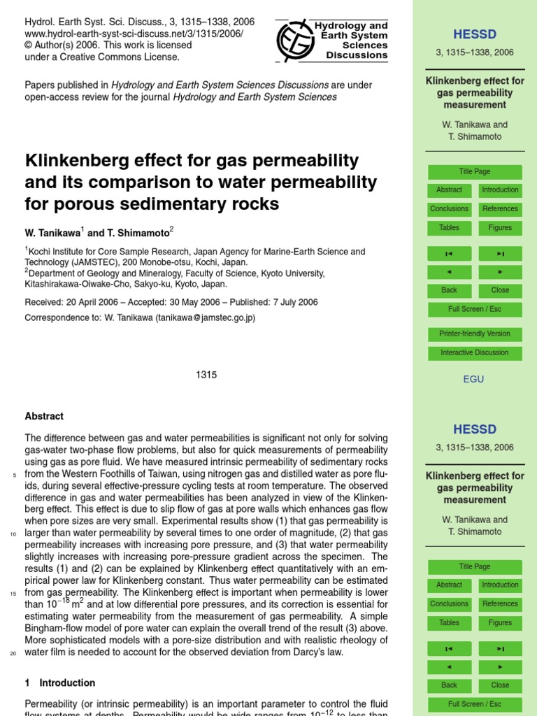 Klinkenberg e Ffect For Gas Permeability and Its Comparison To Water ...