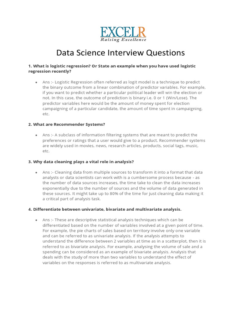 Data Science Interview Questions | PDF | Sampling (Statistics ...