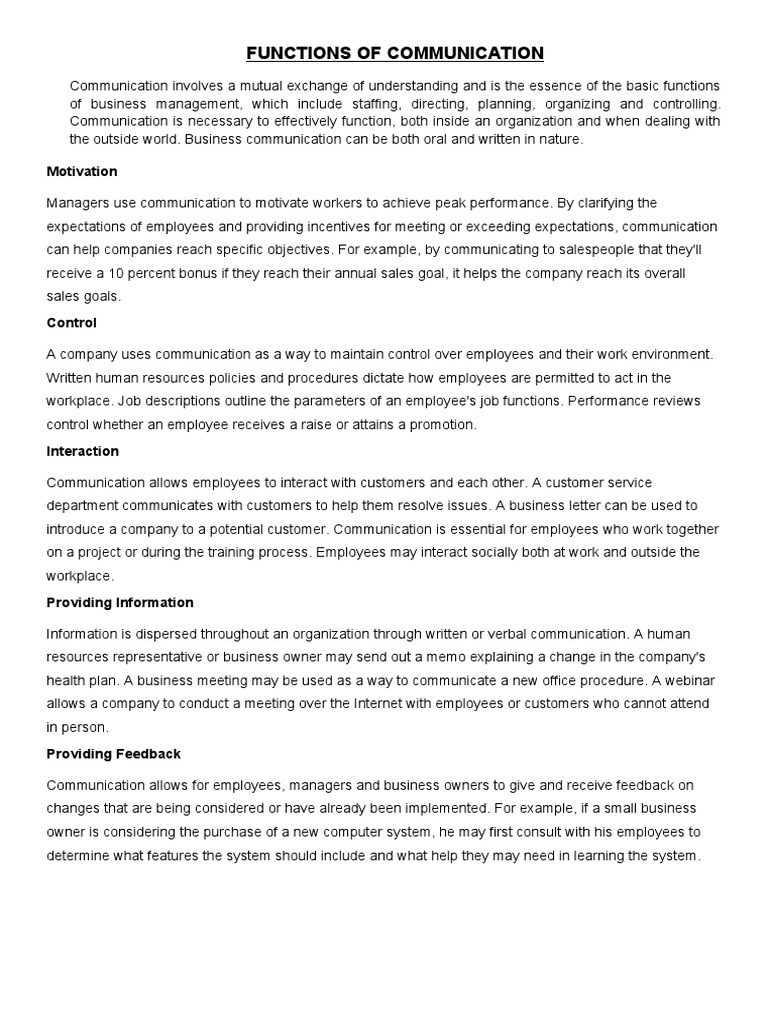 Key Functions of Business Communication | PDF | Communication | Employment