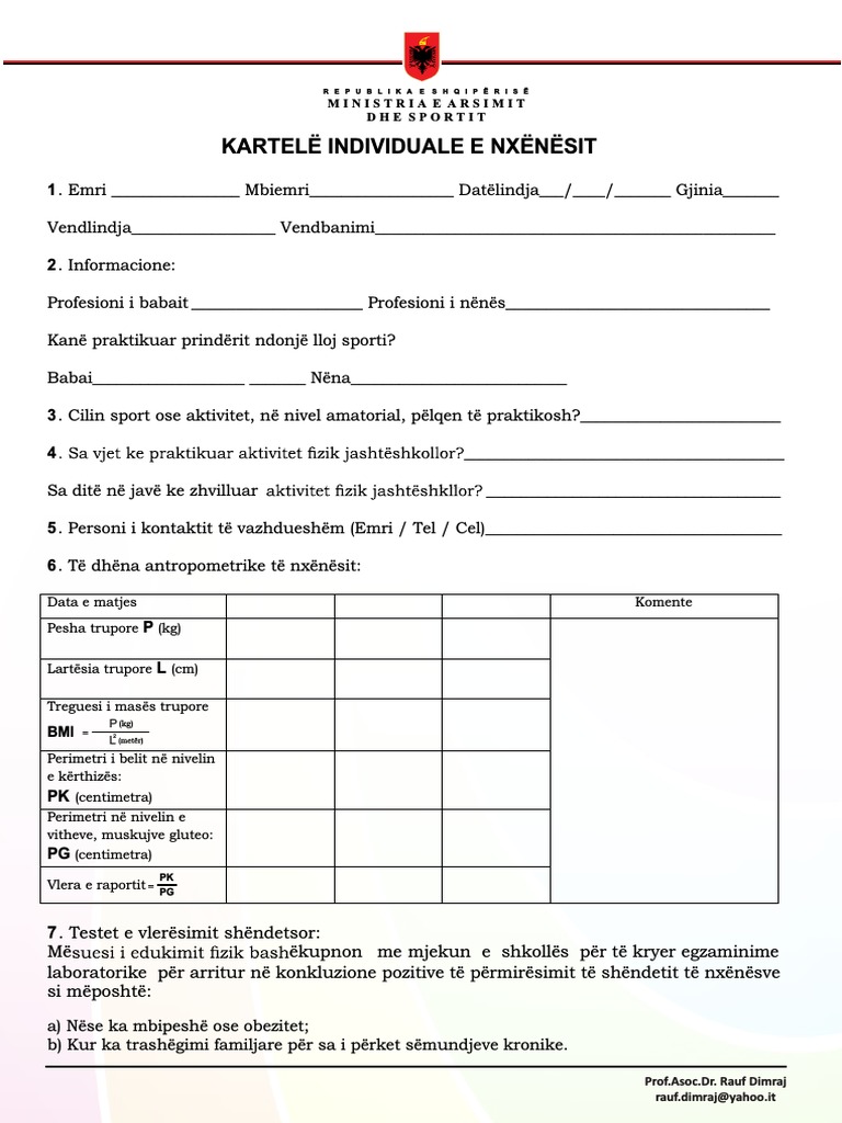 Kartele Individuale e Nxenesit | PDF