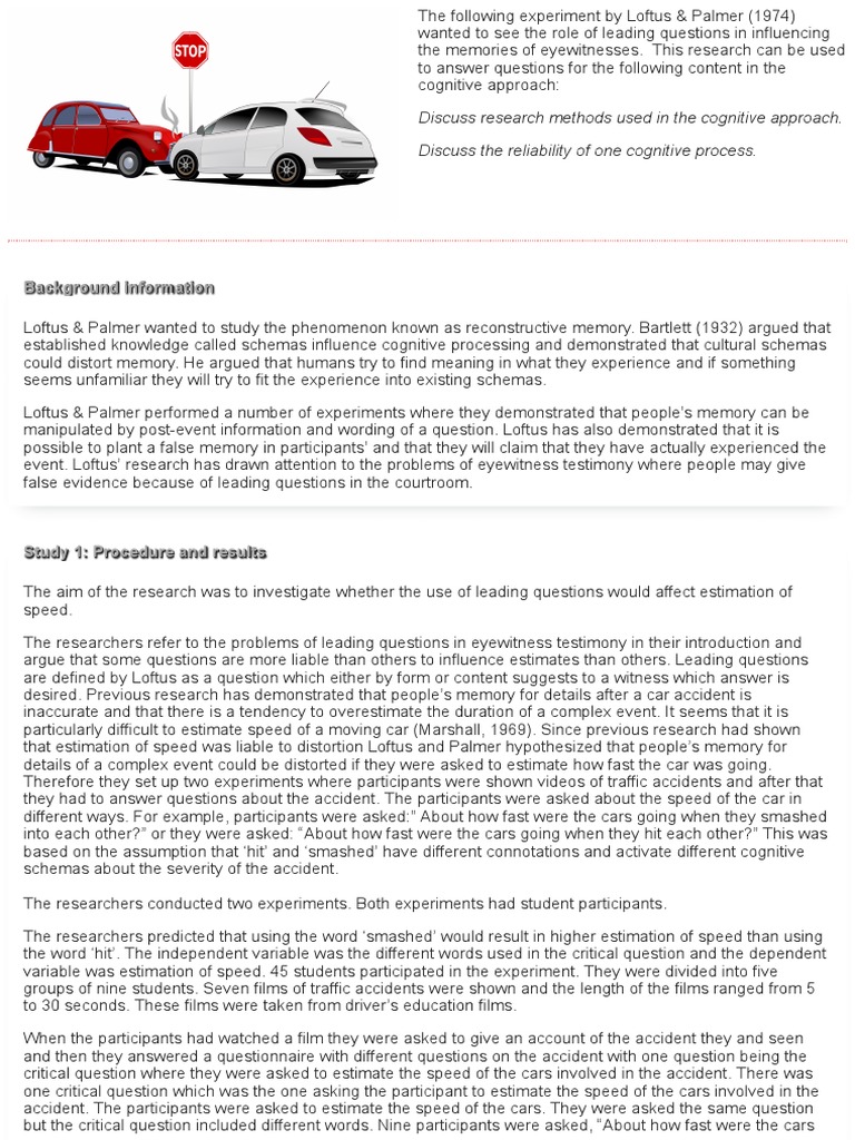 Loftus and Palmer | PDF | Experiment | Memory