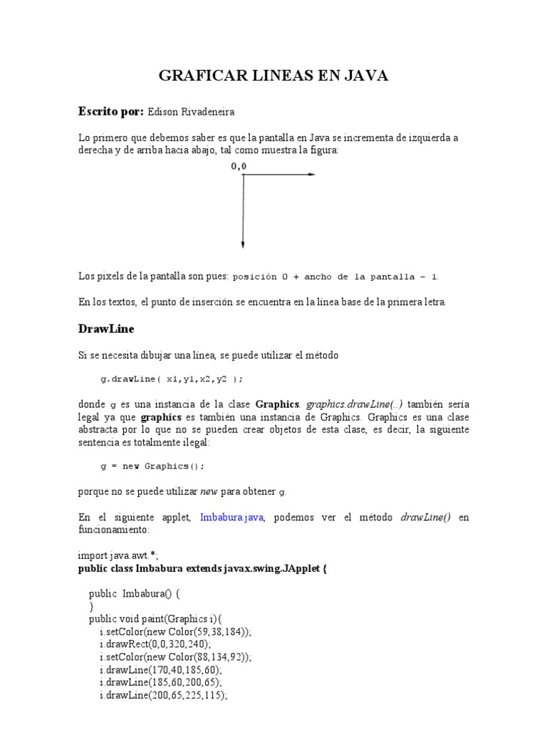 Graficar Lineas en Java, en Un JPanel | PDF | Java (lenguaje de programación) | Programación de ...