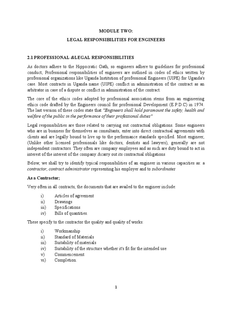Legal and Ethical Responsibilities of Engineers: Professional Codes of ...