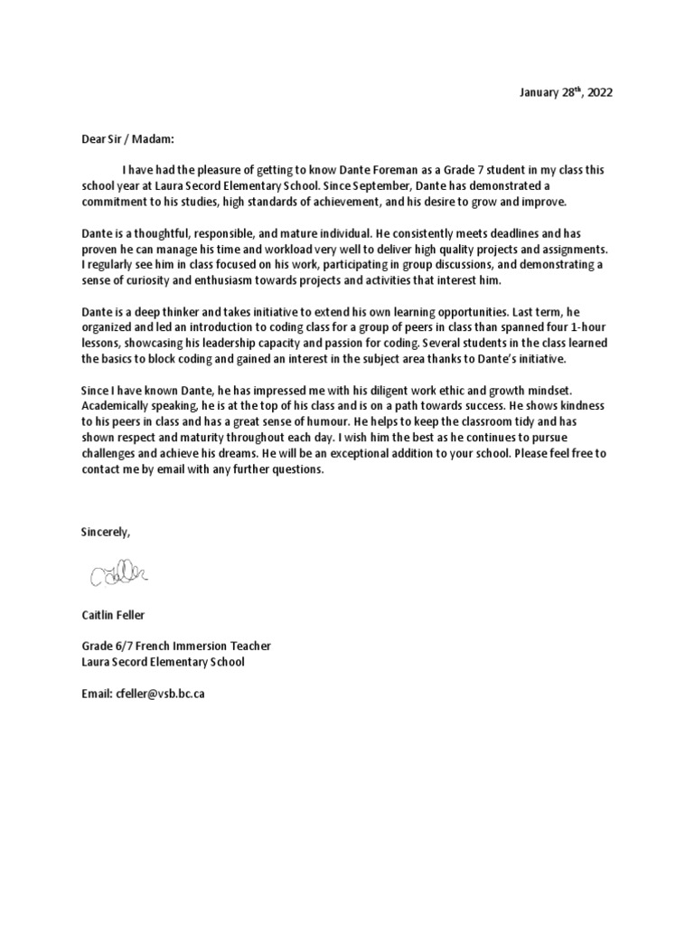 Dante - Reference Letter | PDF