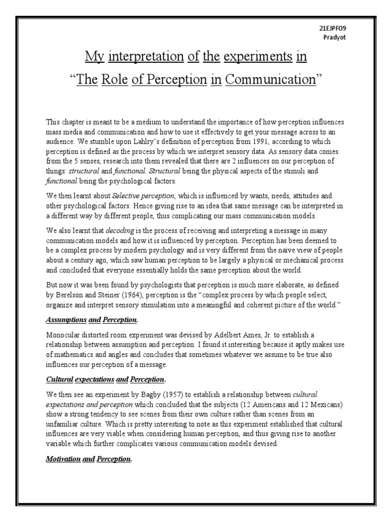 Perception's Impact on Communication | PDF | Perception | Communication