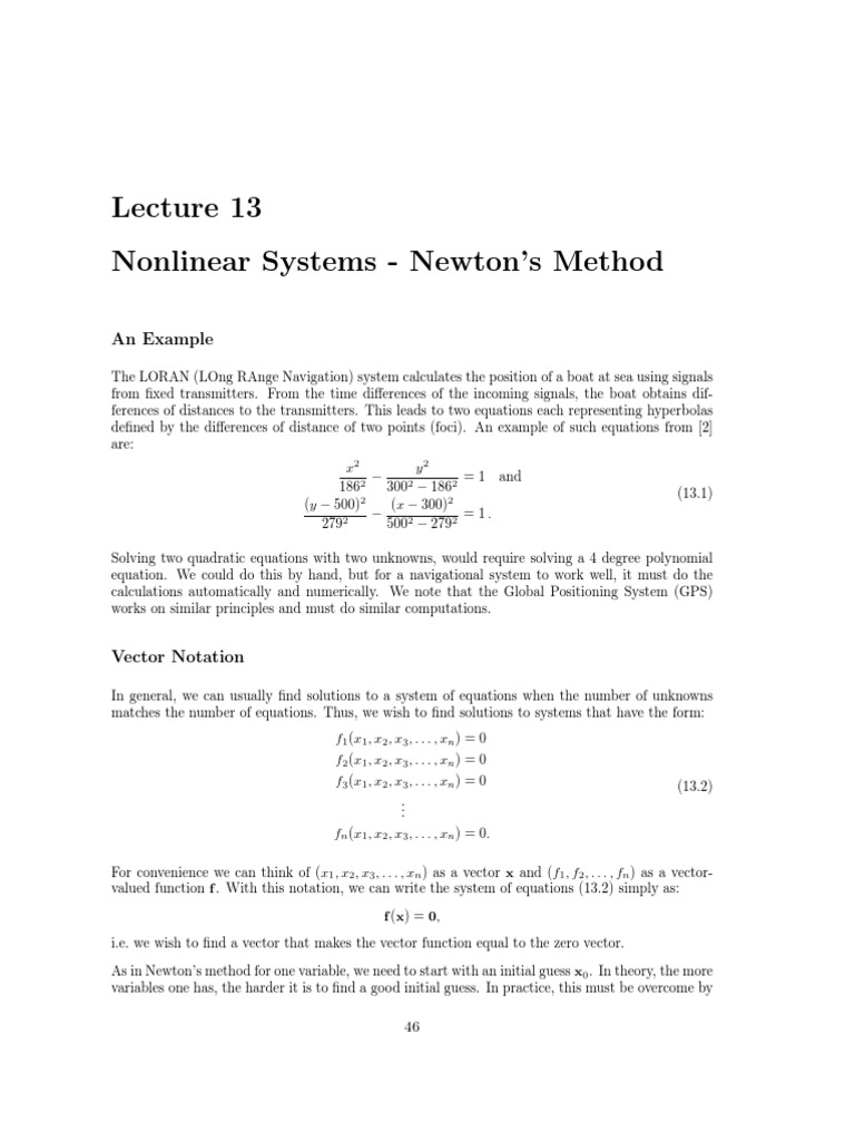 Nonlinear Systems Newtons Method An Example Pdf Equations Applied Mathematics