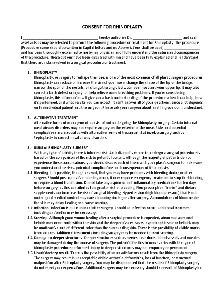 Consent For Rhinoplasty | PDF | Surgery | Human Nose