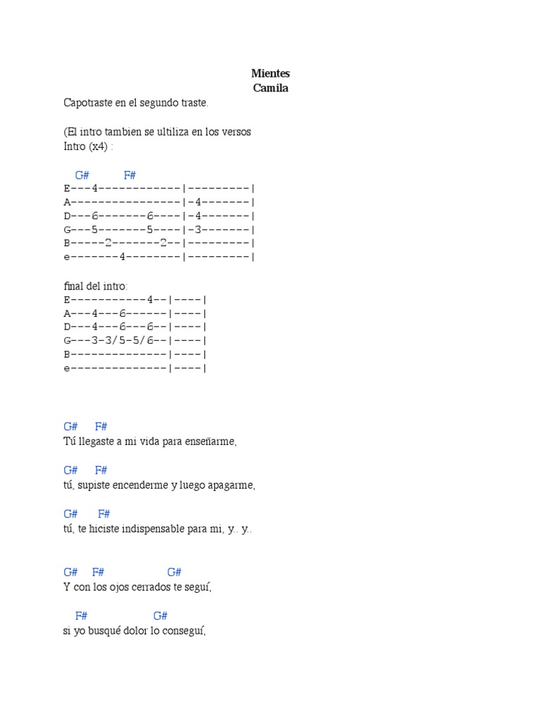 Letra y Acordes: Mientes by Camila | PDF