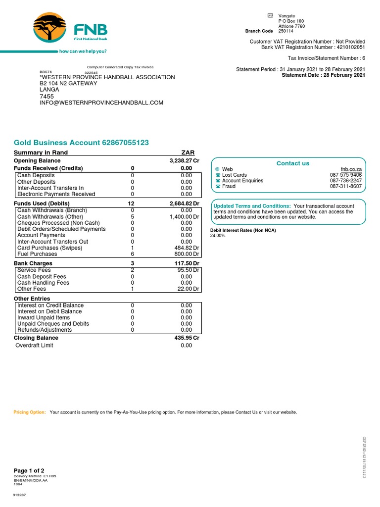 Gold Business Account 62867055123: Summary in Rand ZAR | PDF | Debit ...